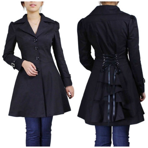 Jackets & Coats | Plus Size Ruffle Lace Up Back Fitted Coat Jacket ...